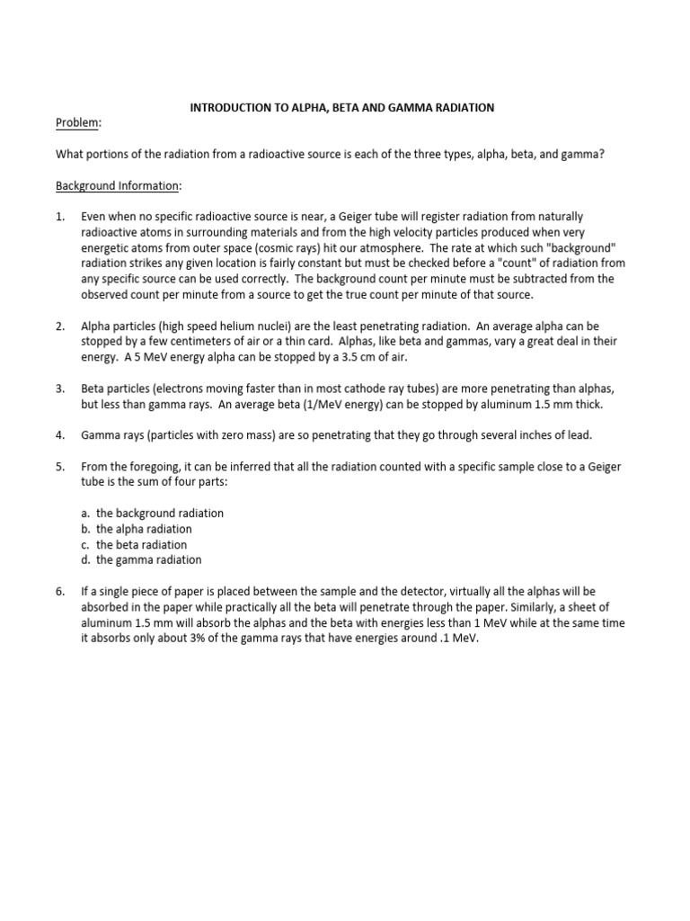 Lab-5 Radiation Experiments PDF | PDF | Radiation | Gamma Ray