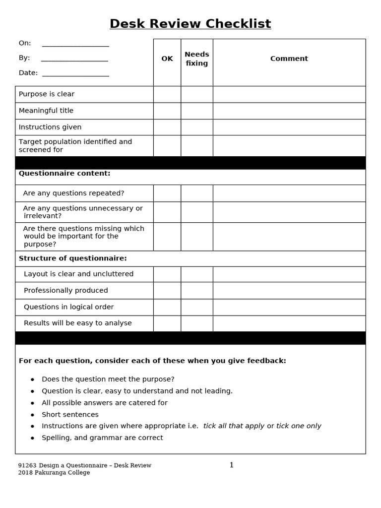 Questionnaires Desk Review Form - v1.2 | PDF
