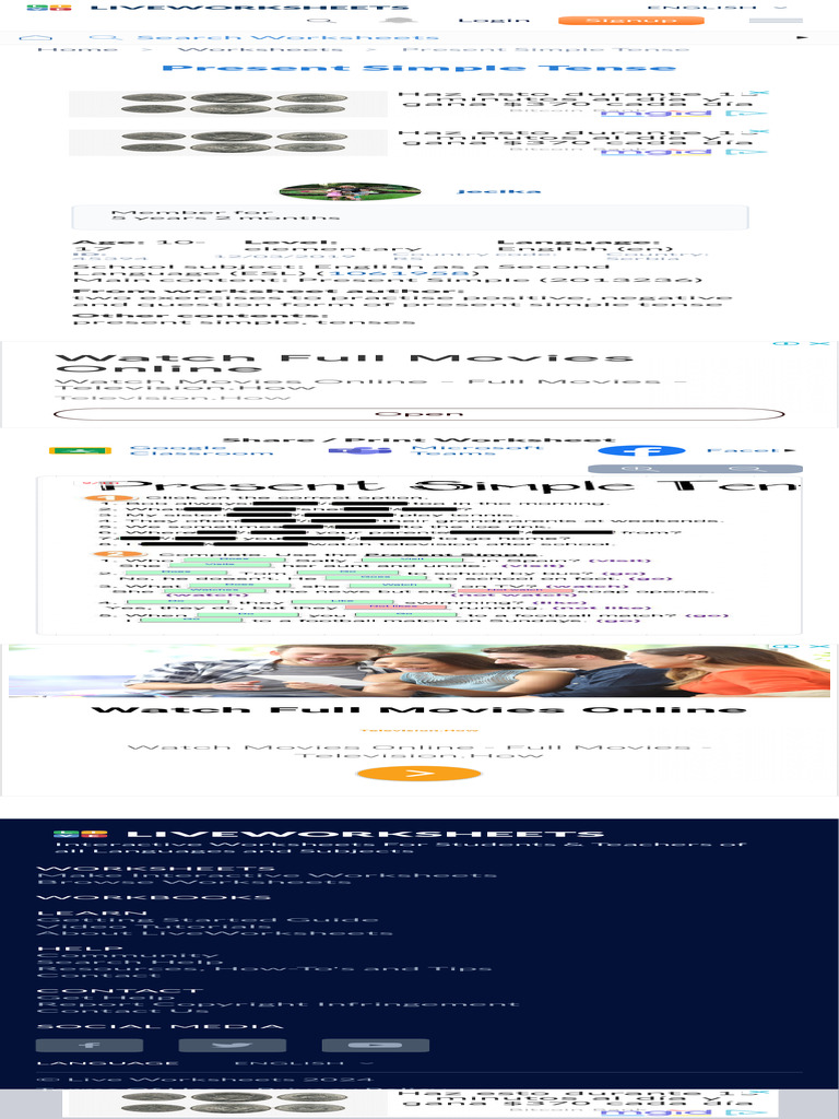 Present Simple Tense Interactive Worksheet Live Worksheets | PDF