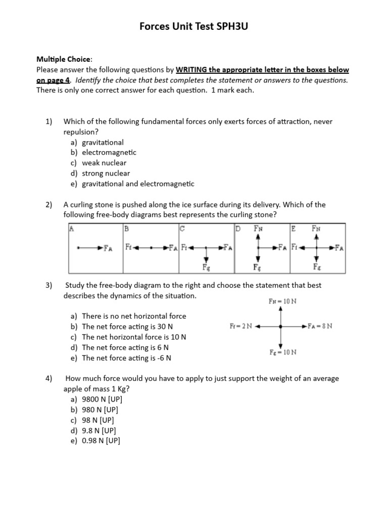 Forces Unit Test _2024 - Google Docs | PDF | Force | Gravity