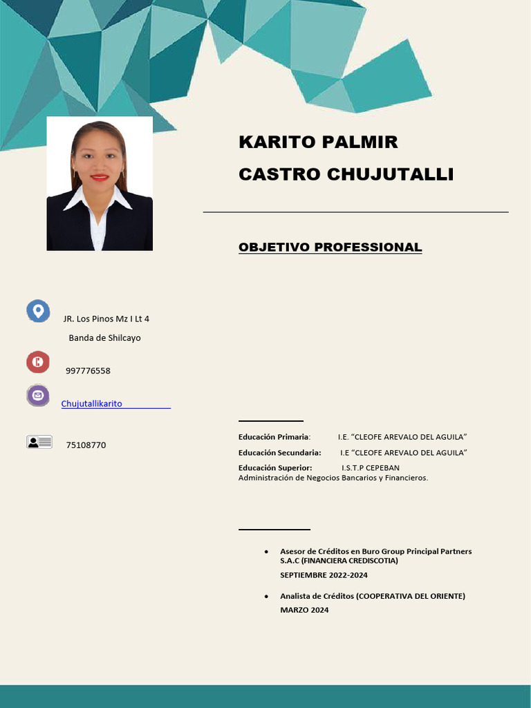 CV Karito Palmir 2024 | PDF | Bancos | Perú