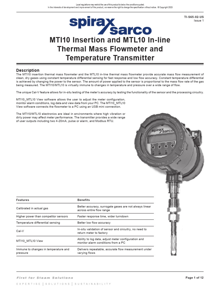 Spirax Sarco MTI10 S65 02 US | PDF | Flow Measurement | Gases