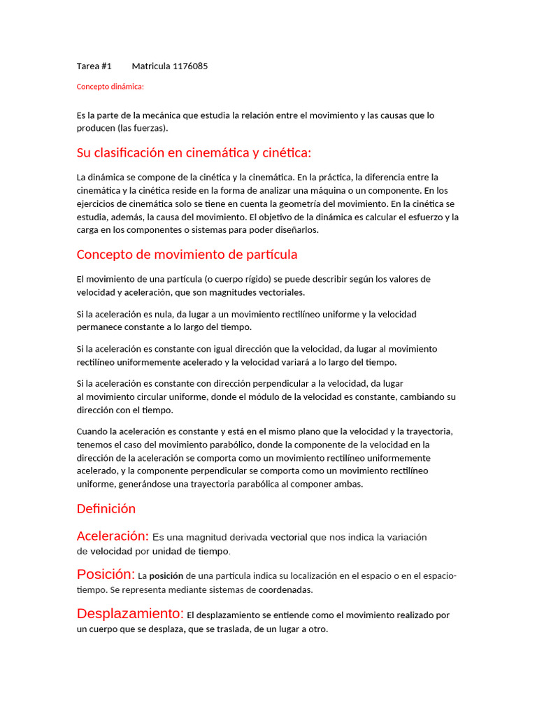 Dinamica Tarea 1 | PDF | Cinemática | Aceleración