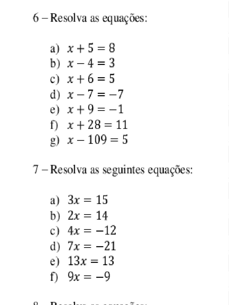Lista de Exercícios Equação Do 1 Grau 7 Ano - Pesquisa Google | PDF