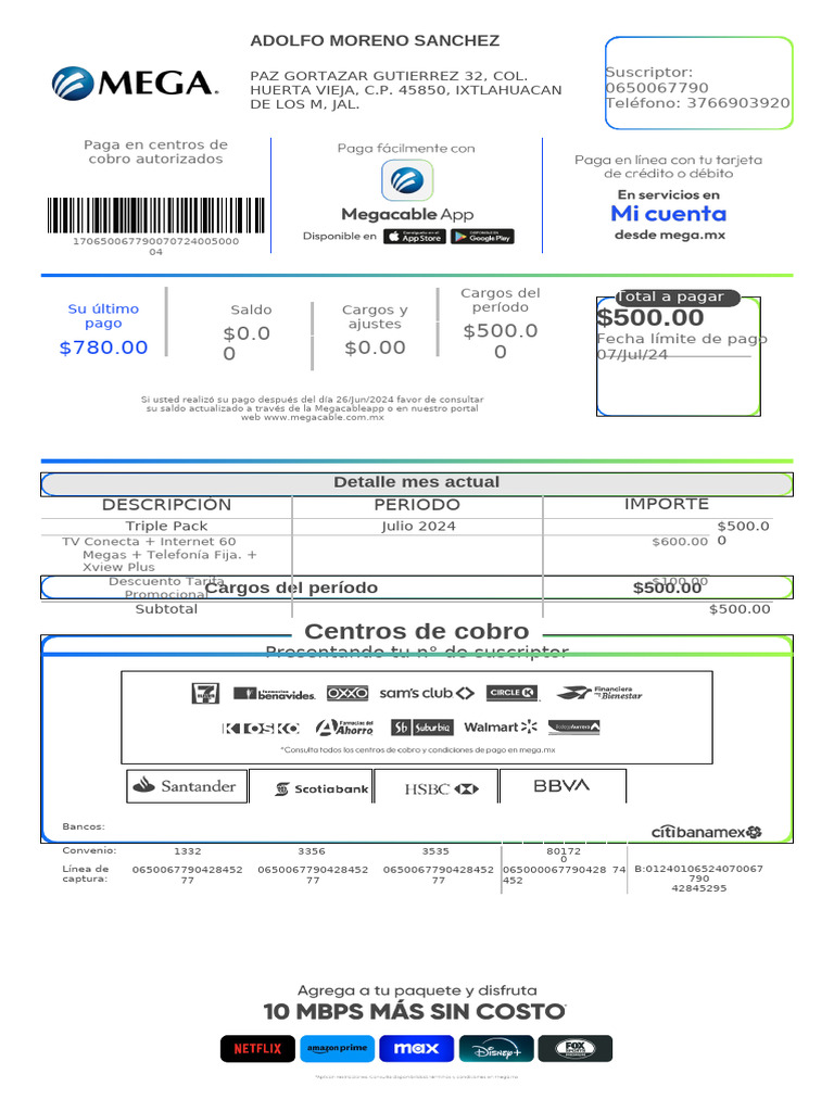 Recibo Megacable | PDF | Finanzas y dinero