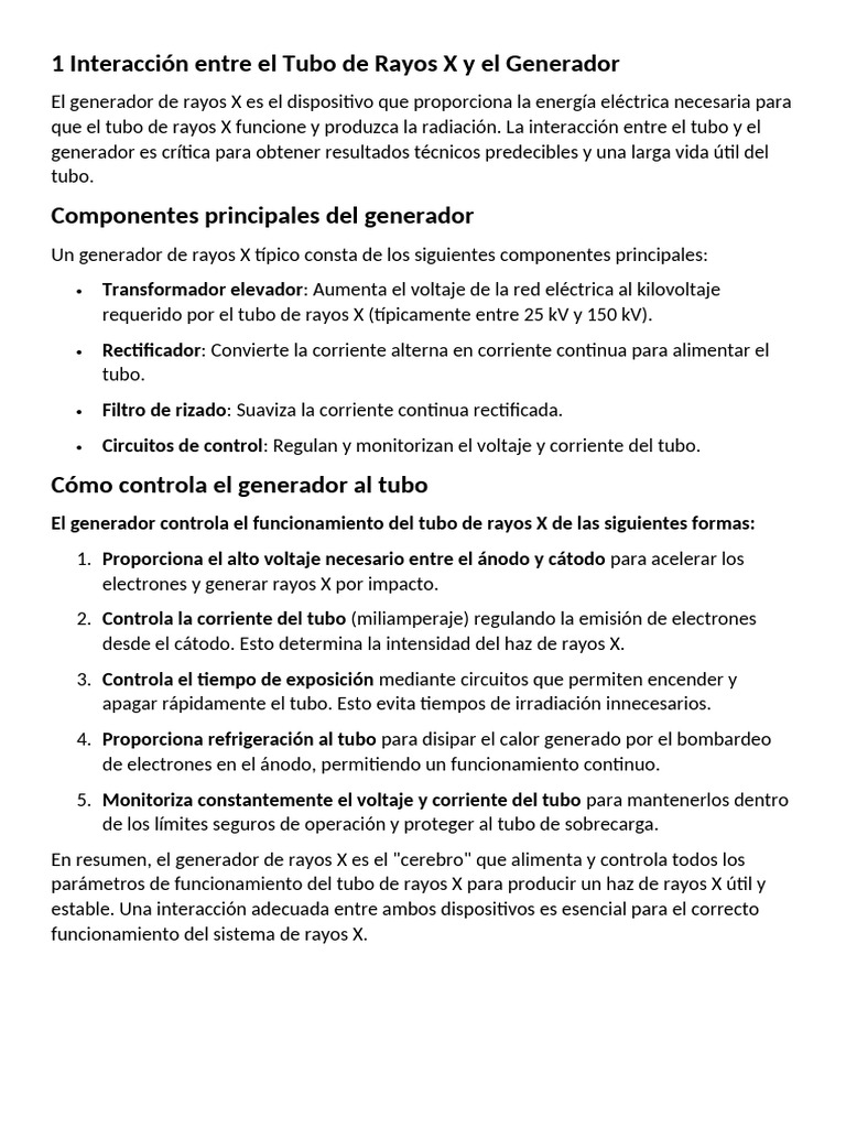 1 Interacción entre el Tubo de Rayos X y el Generador | PDF | Rayo X | Electrón