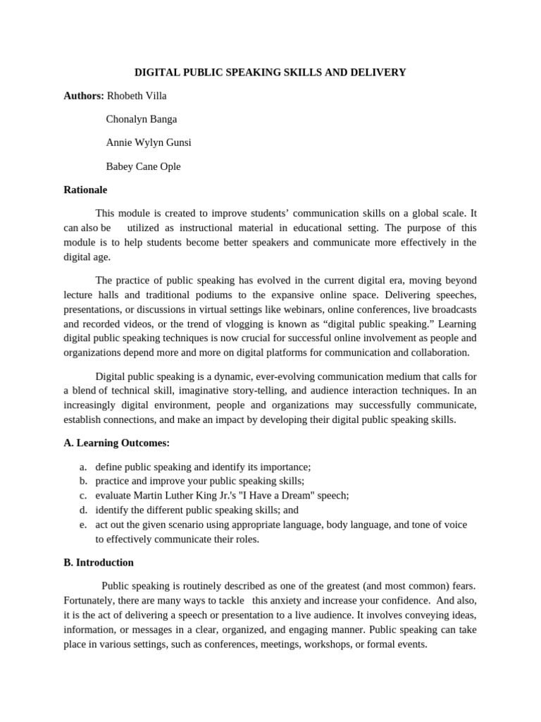 Mastering Digital Public Speaking Skills | PDF | Public Speaking | Body ...