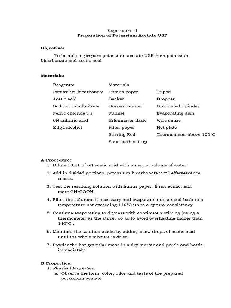 Preparation of Potassium Acetate USP | PDF | Acid | Acetic Acid
