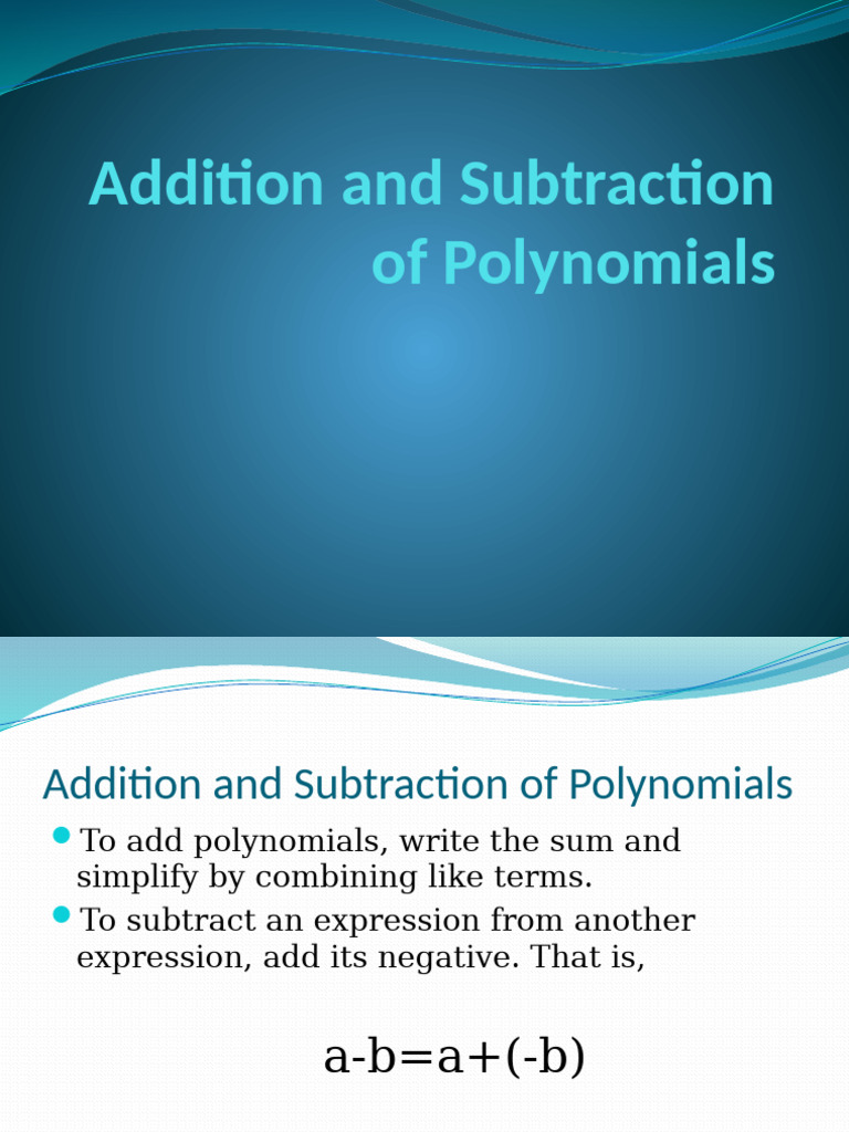 Adding, Subtracting, and Multiplying Polynomials | PDF | Polynomial ...