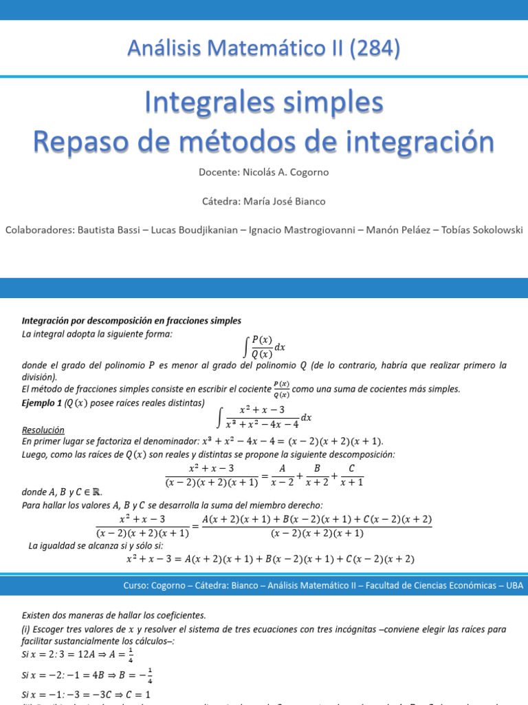 Integrales simples. Repaso de métodos de integración | PDF | Integral | Ecuaciones