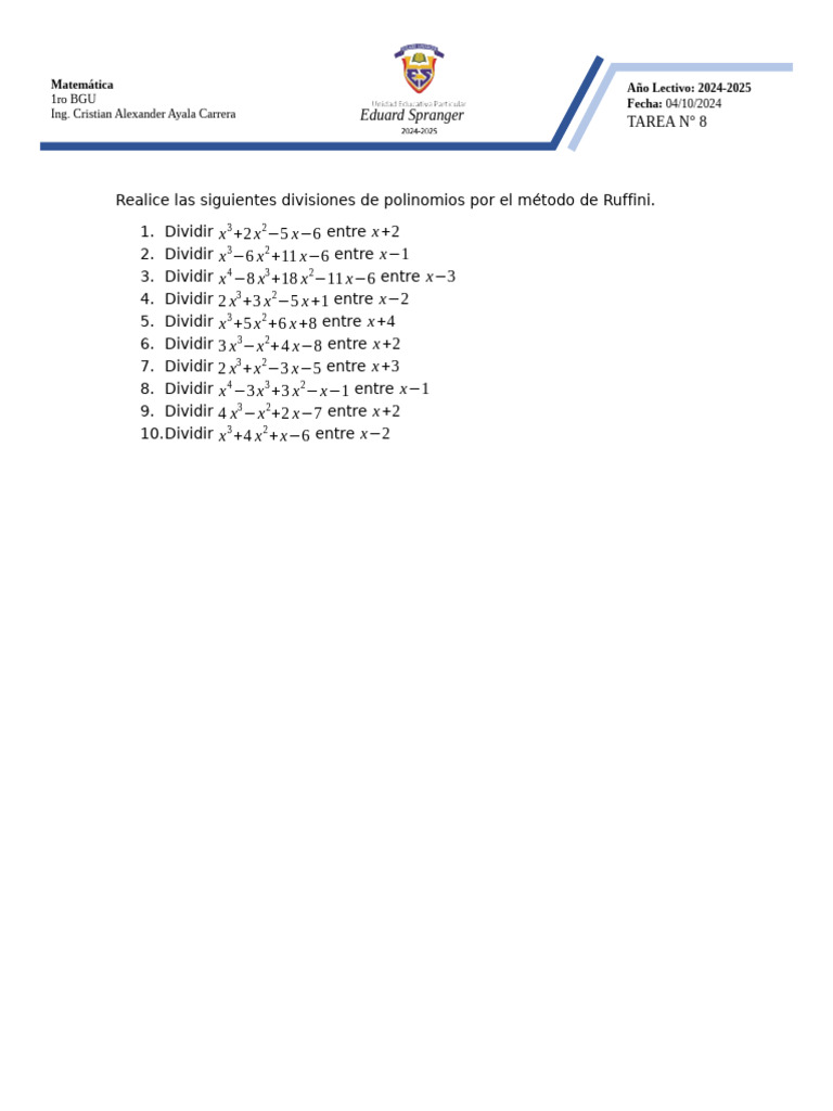 Tarea N° 8 Primero Bachillerato | PDF