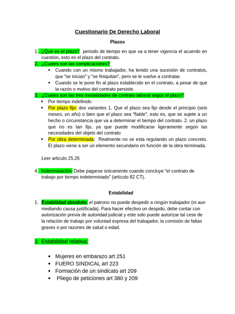 Cuest Final Laboral | PDF | Salario | Derecho laboral