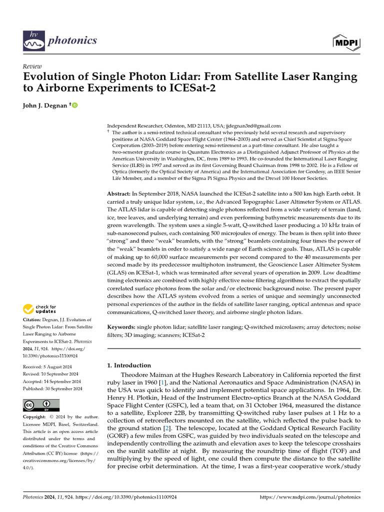 Evolution of Single Photon Lidar From Satellite La | PDF | Lidar | Laser