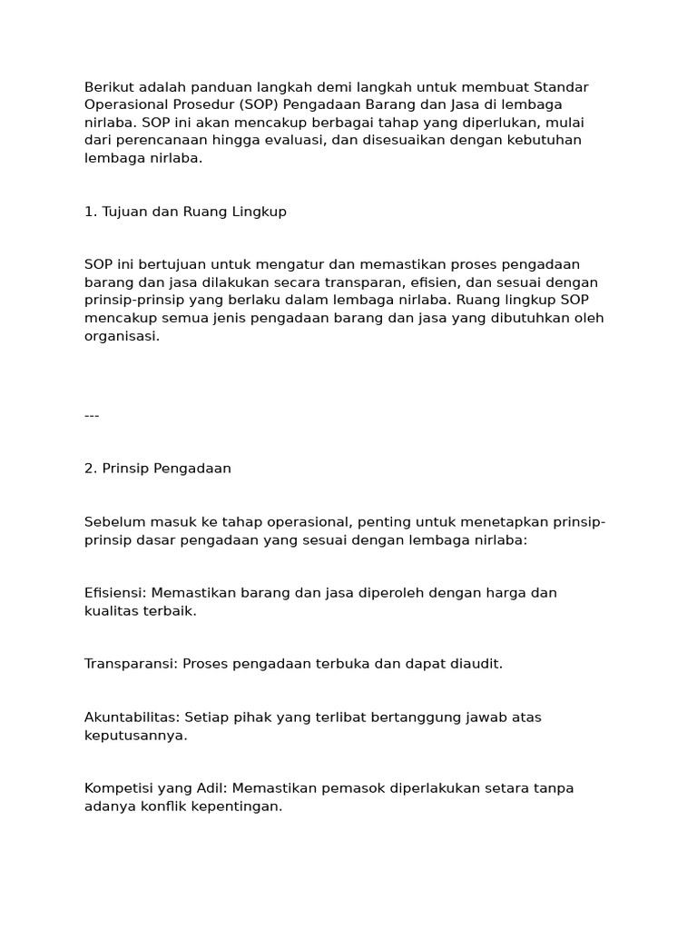 Draft Sop Pengadaan Barang | PDF