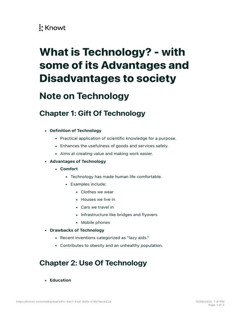 Advantages and Disadvantages of Technology | PDF