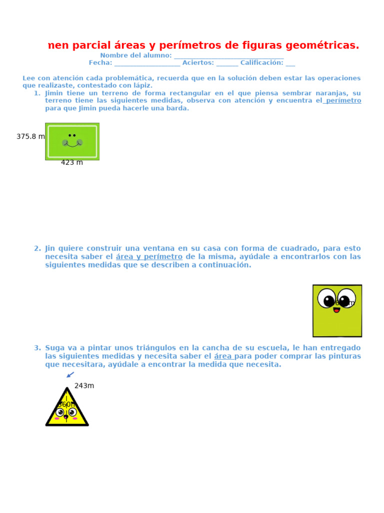 Examen Areas y Perimetros 10 | PDF | Métodos y materiales de enseñanza