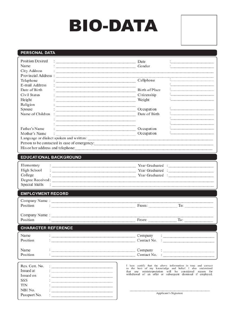 Bio Data Form Philippines (Copyrighted) | PDF