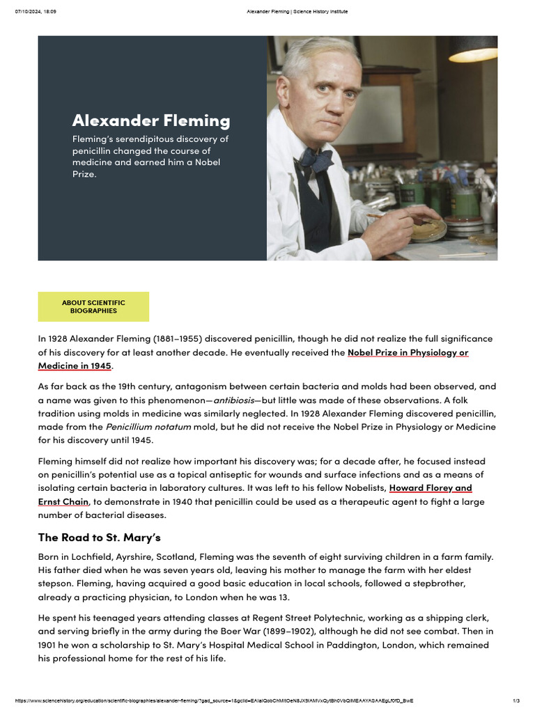 Alexander Fleming - Science History Institute | PDF | Penicillin | Mold