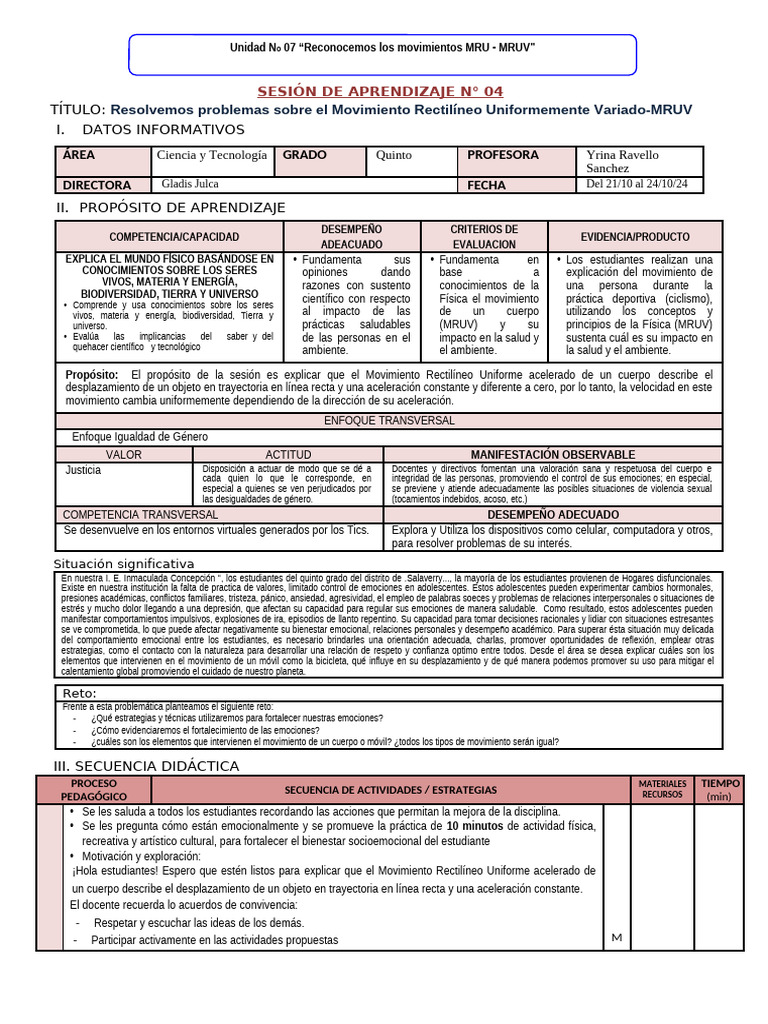 SESIÓN - MRUV Ejercicios para Borrar | PDF | Aceleración | Velocidad