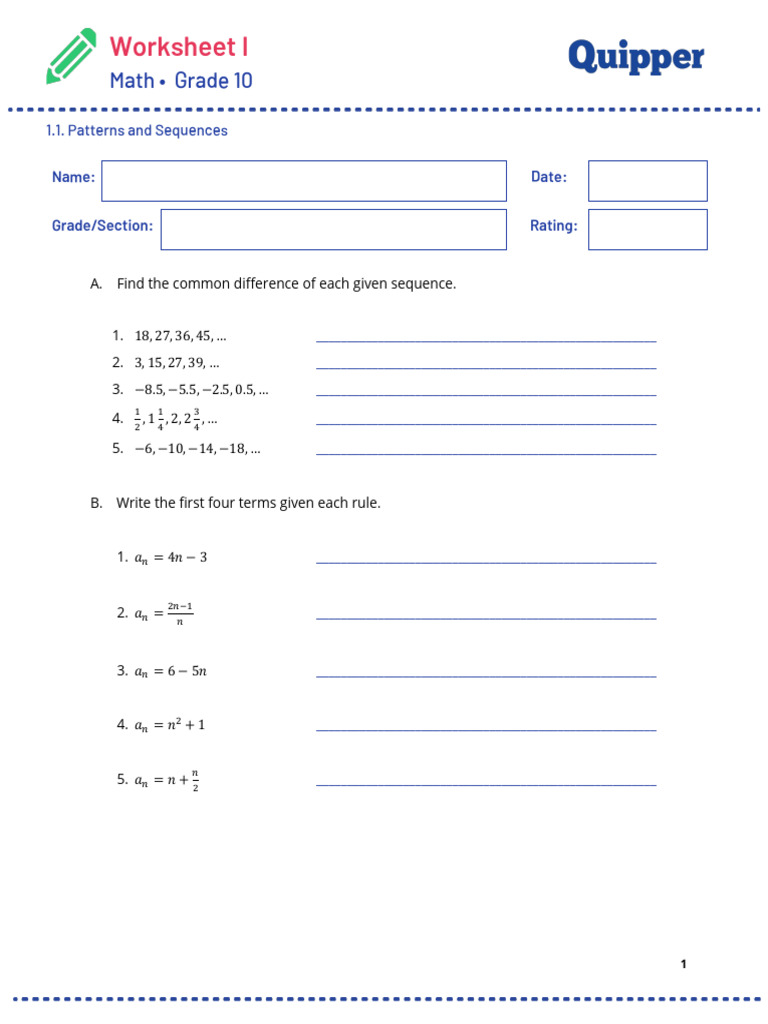 ME Math 10 Q1 0101 WS1 | PDF | Mathematics