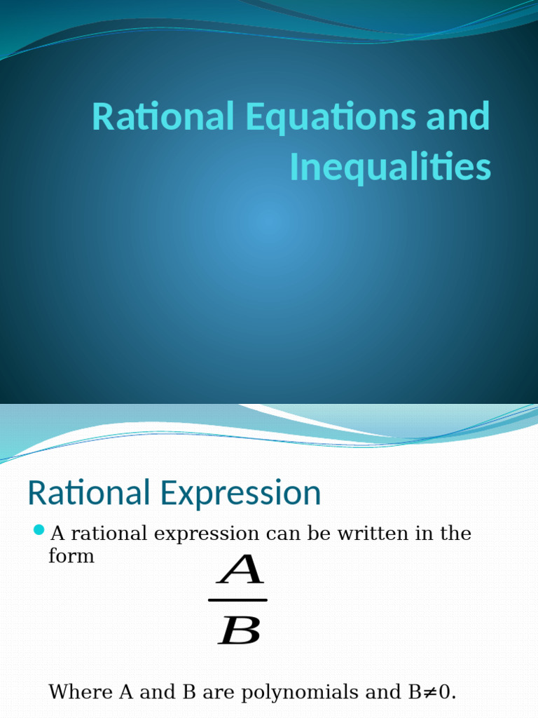 Rational Equations and Inequalities | PDF | Equations | Inequality ...
