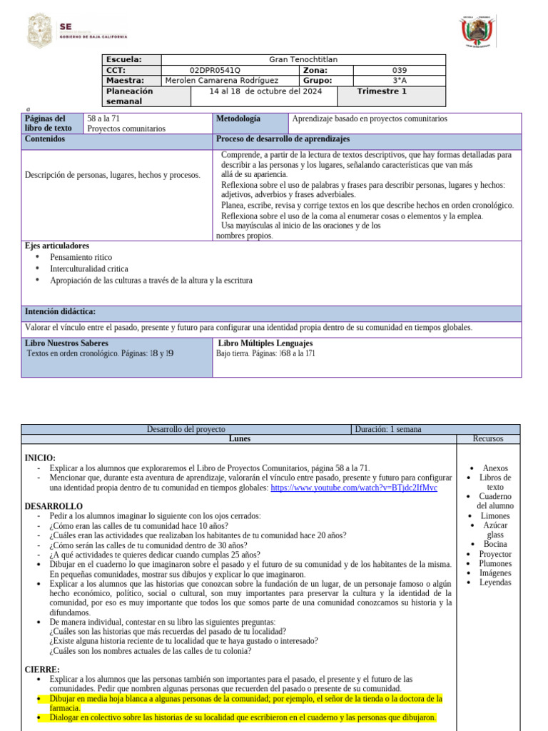 3º s1 Planeación Profa. Kempis | PDF