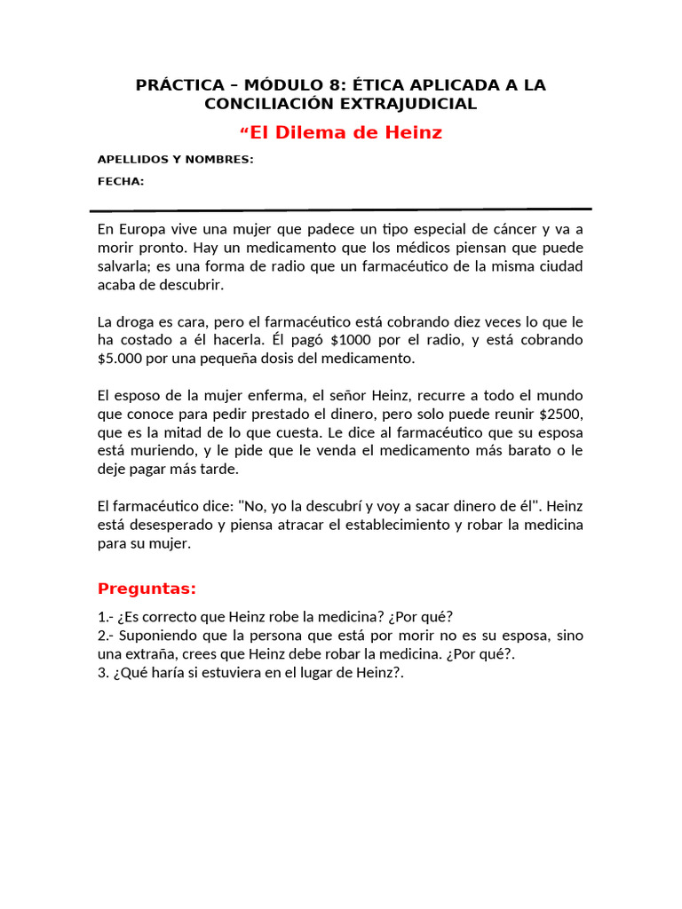 Actividad #2 - Practica de Etica Dilema de Heinz | PDF