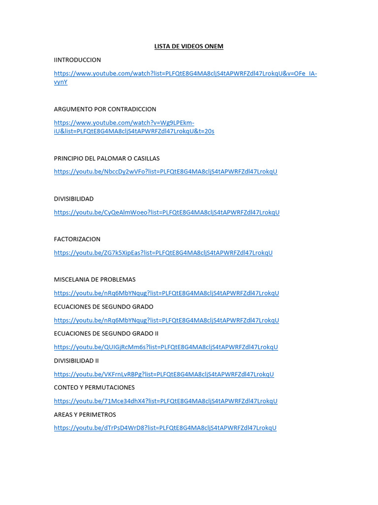 Lista de Videos Onem | PDF