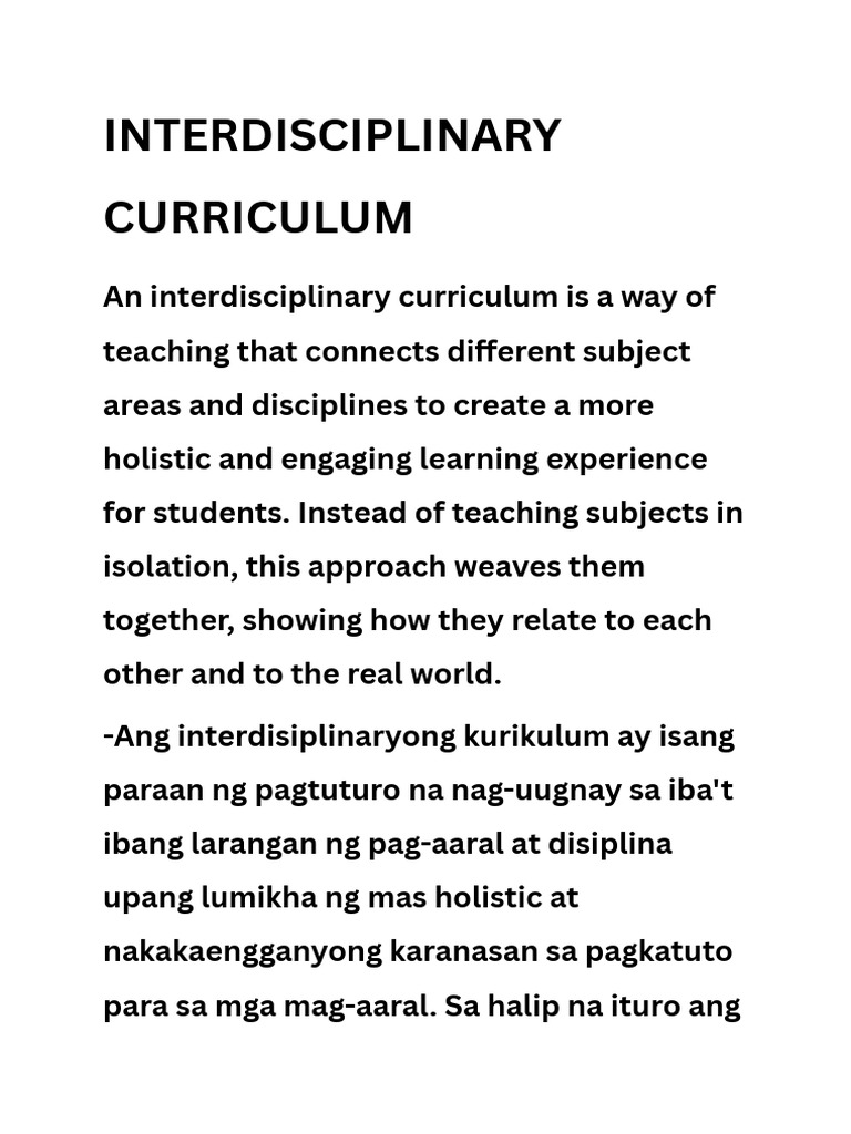 Interdisciplinary Curriculum Overview | PDF | Interdisciplinarity ...