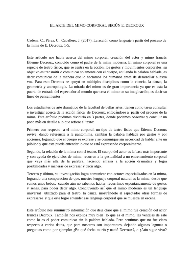 Reseña Critica Decroux | PDF | Teatro