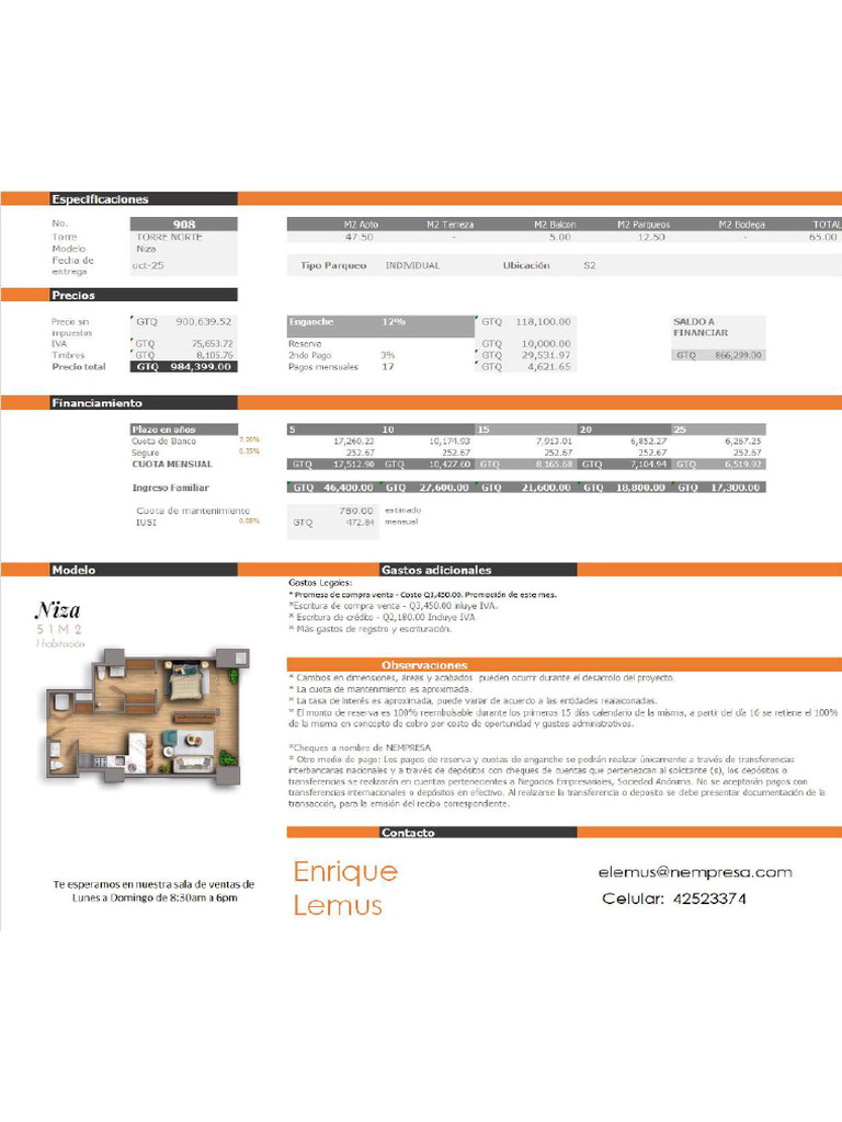 Apto 908 modelo Niza (1 habitaciones) | PDF