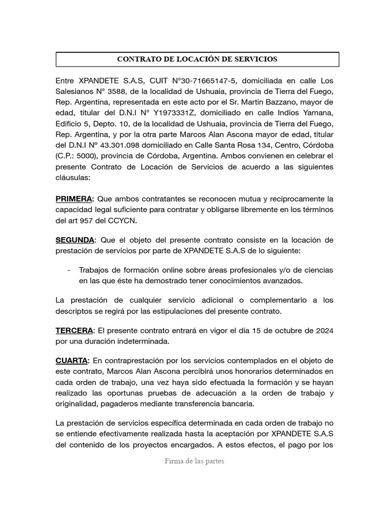 Contrato Nuevo Micaela Daiana Ascona - Marcos Alan Ascona ARG | PDF ...