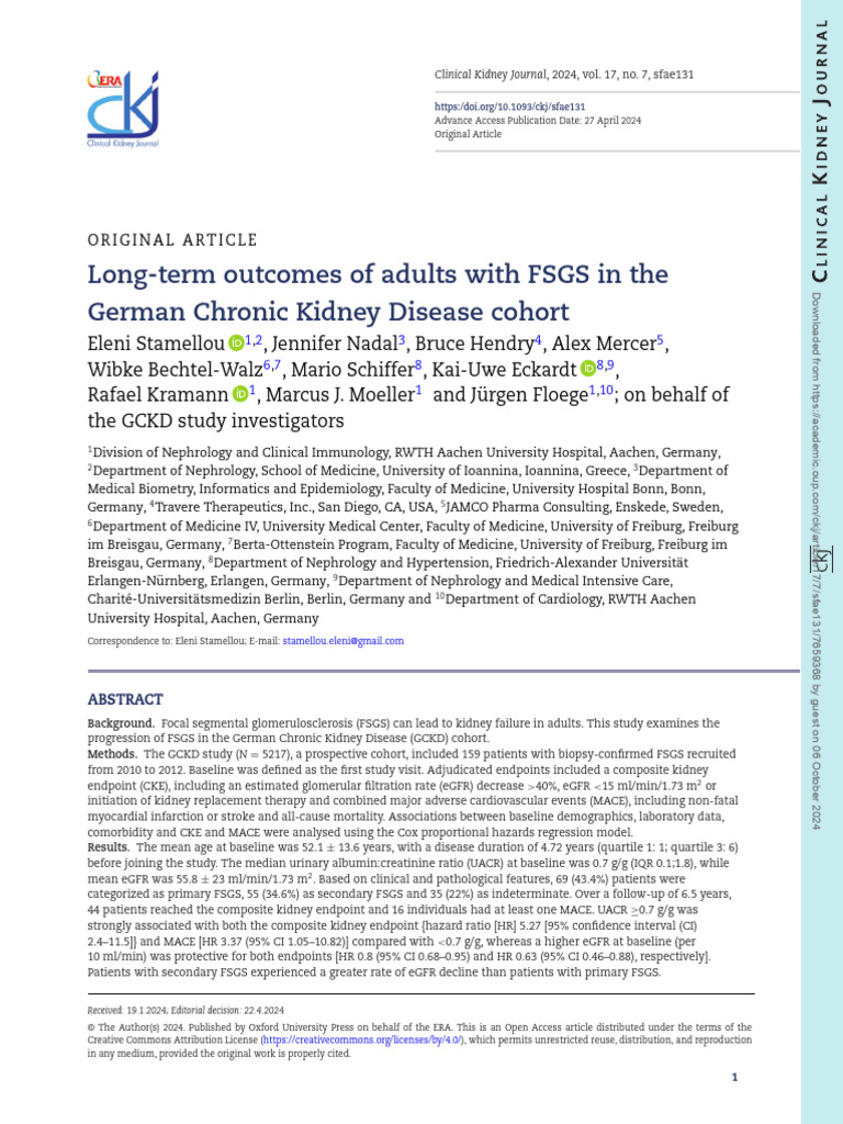 Long-Term Outcomes of Adults With FSGS in The | PDF | Medical ...
