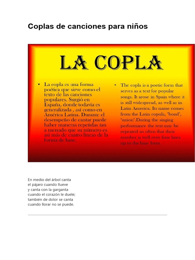 Coplas de Canciones para Niños | PDF