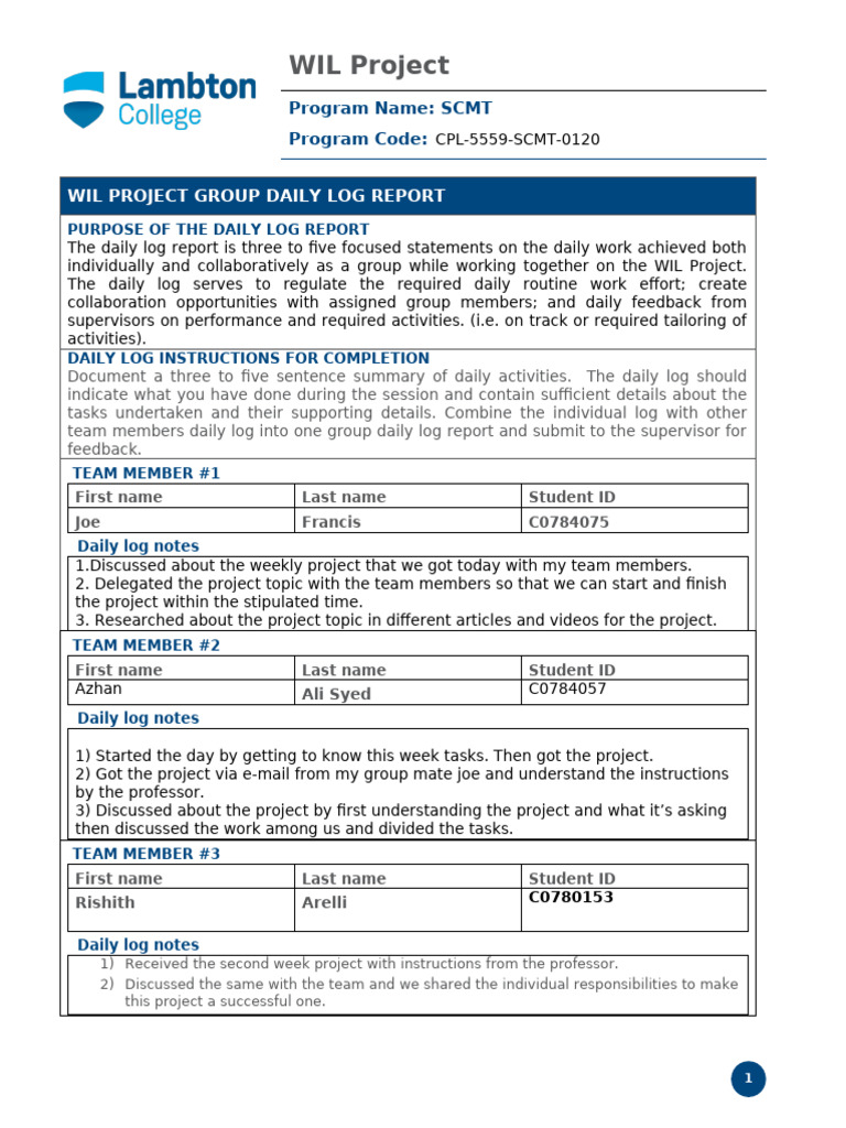 WIL Project GroupDailyLogReport | PDF | Human Communication