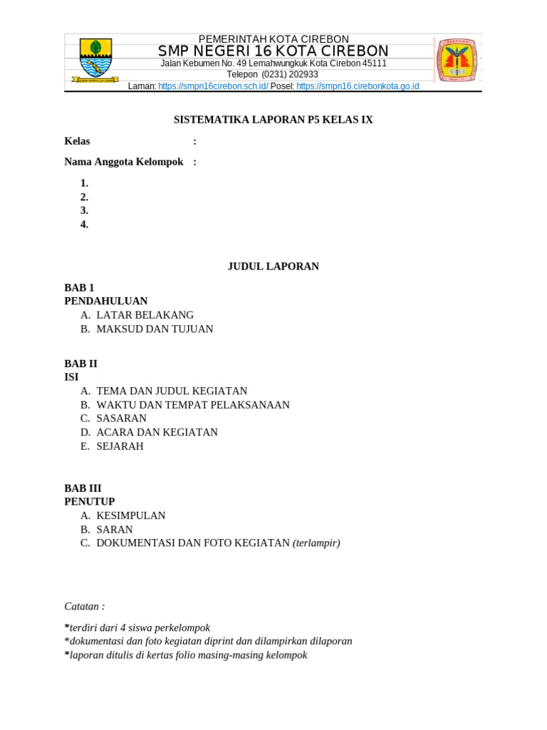Sistematika Laporan p5 Kelas Ix-1 | PDF
