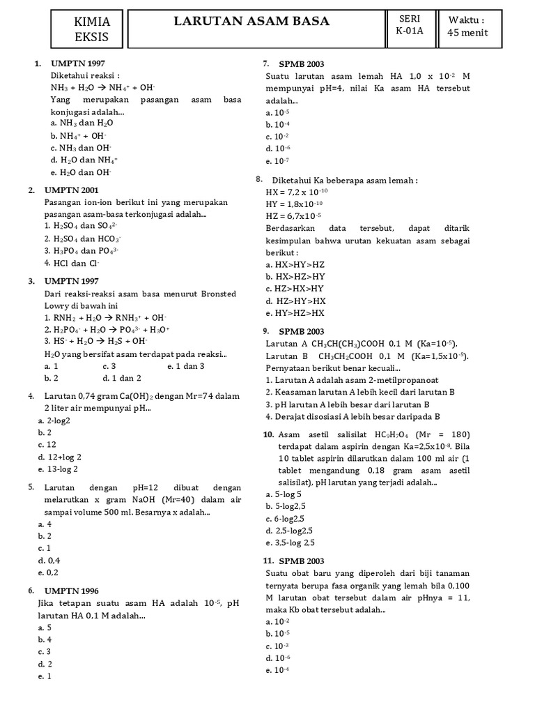 Latihan Soal Asam Basa 3docx | PDF