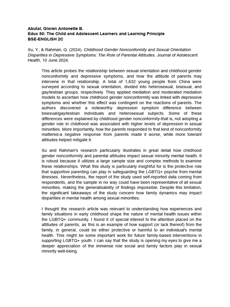 Educ 50 Annonated Bibliography | PDF | Sexual Orientation | Gender