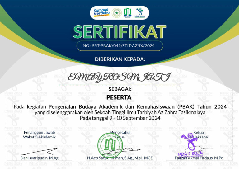 EMAY ROSMIATI E-Sertifikat PBAK 2024 | PDF