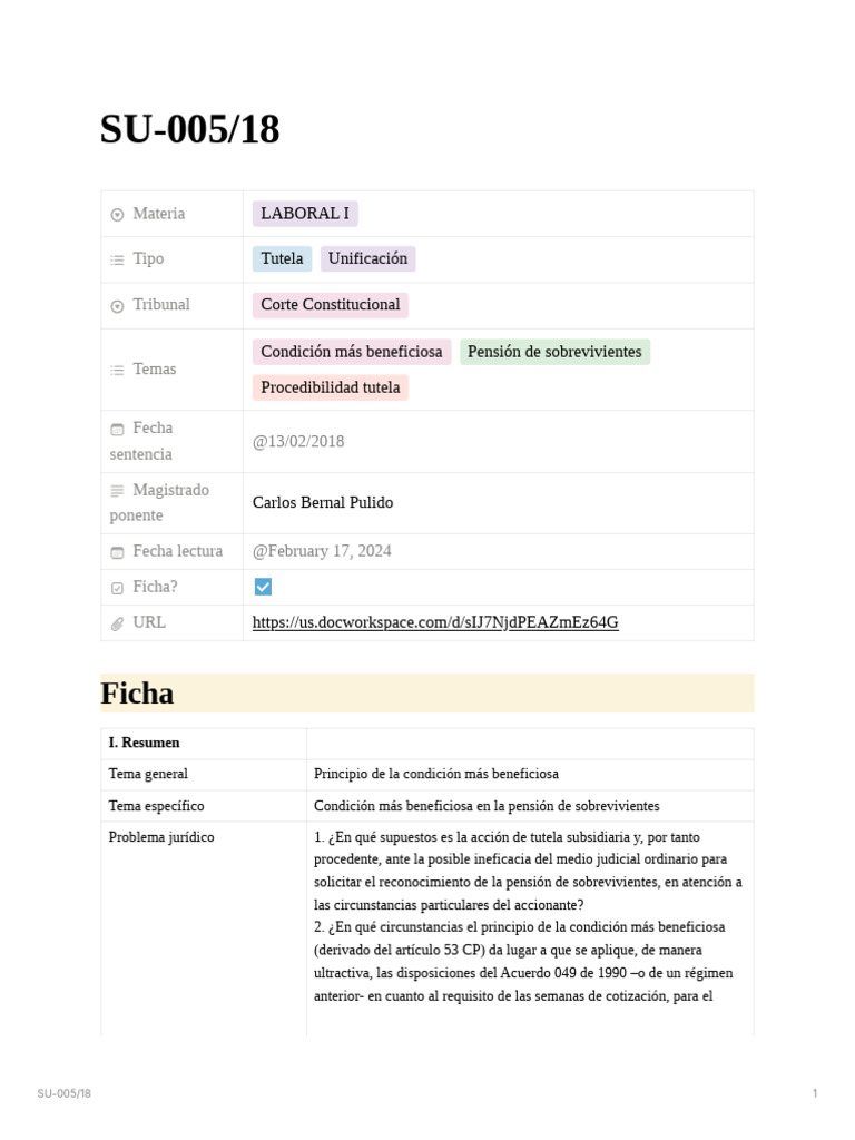 SU 005 18 Resumen | PDF | Pensión | Caso de ley