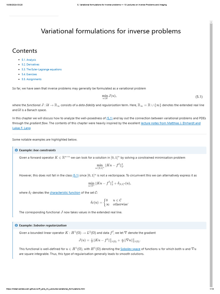 Variational Formulations For Inverse Problems - 10 Lectures On Inverse Problems and Imaging ...
