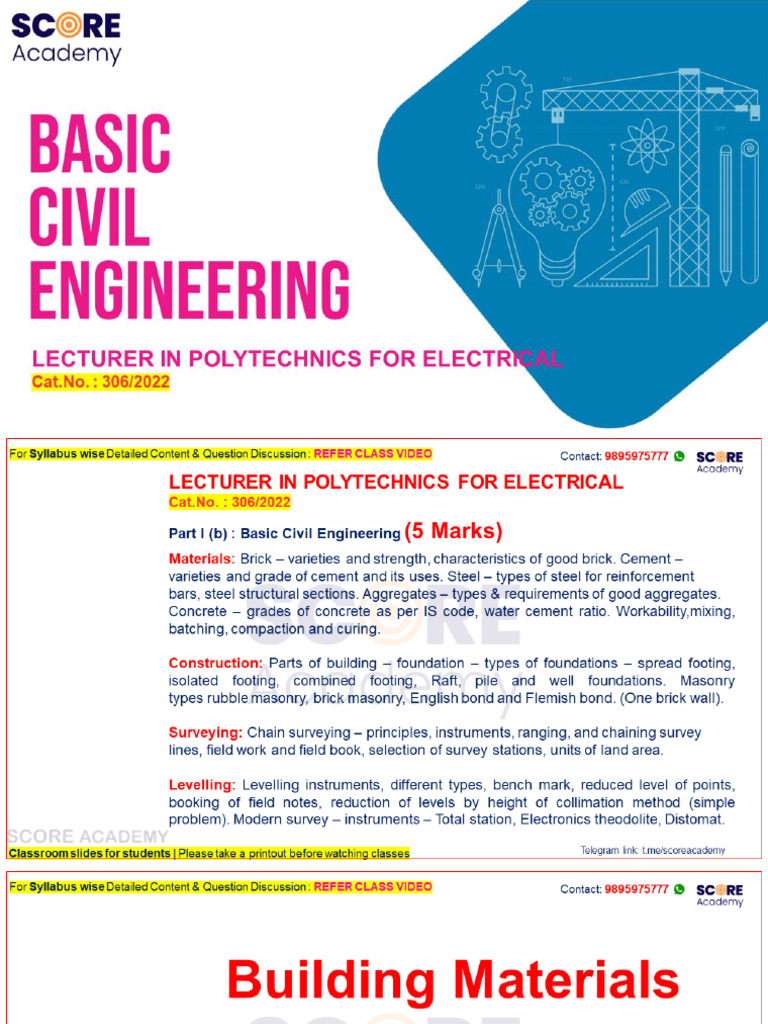 Basic Civil Engineering Class Note - Building Materials | PDF
