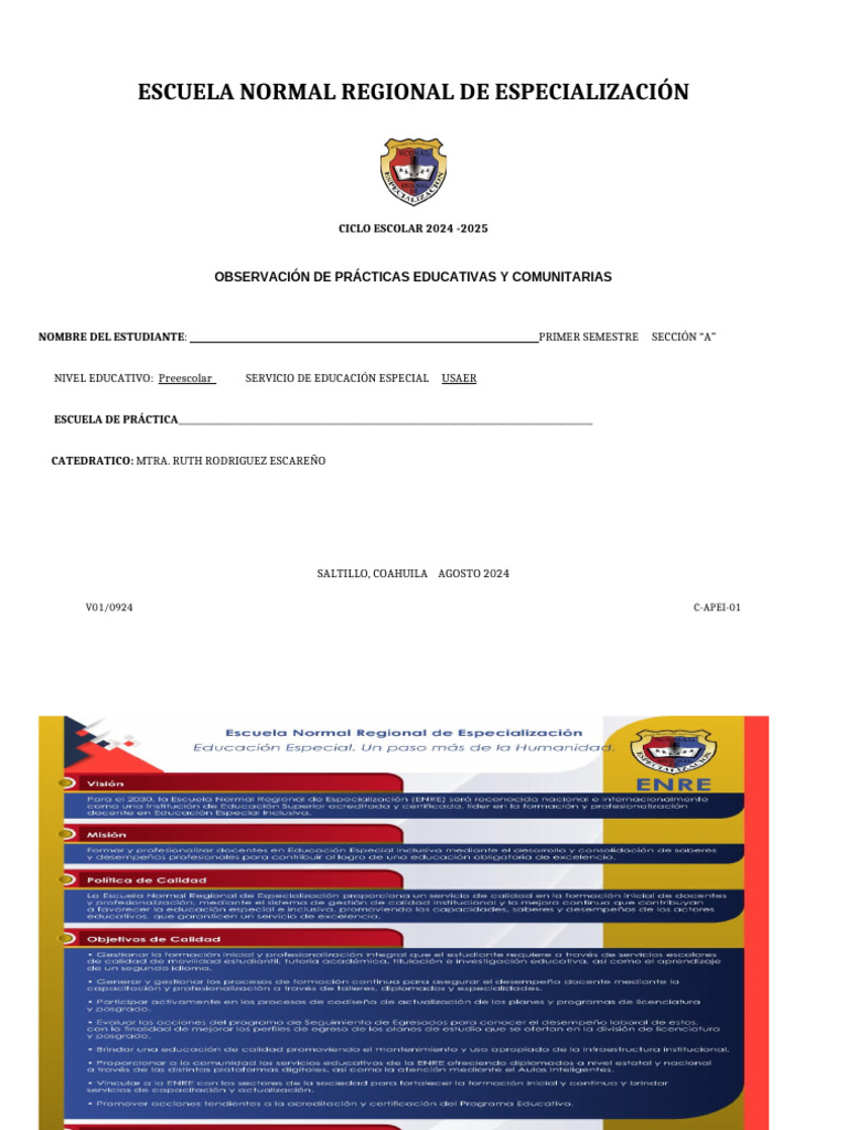 CUADERNILLO 1° SEM.2024 | PDF | Educación especial | Escuelas