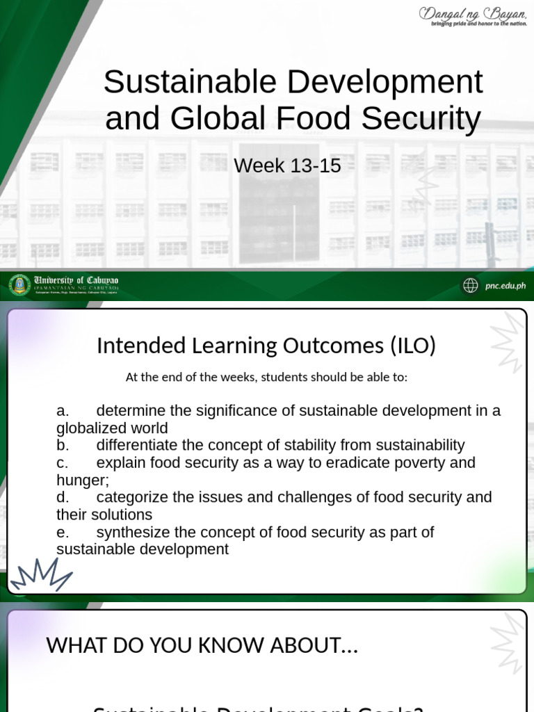 Sustainable Development Goals and Food Security Week 13 15 | PDF | Food ...