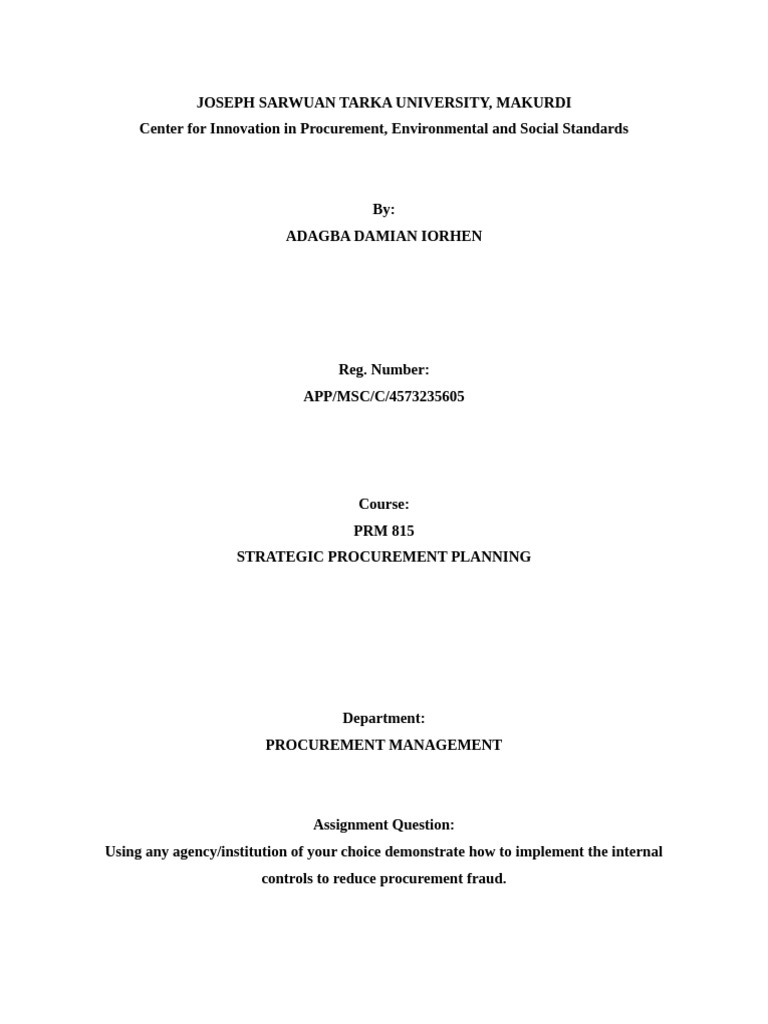 PRM815 Assignment Fraud & Corruption | PDF | Internal Control | Audit