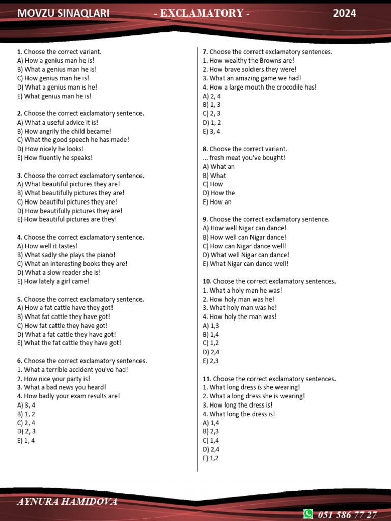 Movzu Sinaqlari 2024 - Exclamatory | PDF