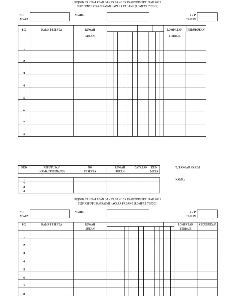 Borang Lompat Tinggi SKKB 2019 | PDF