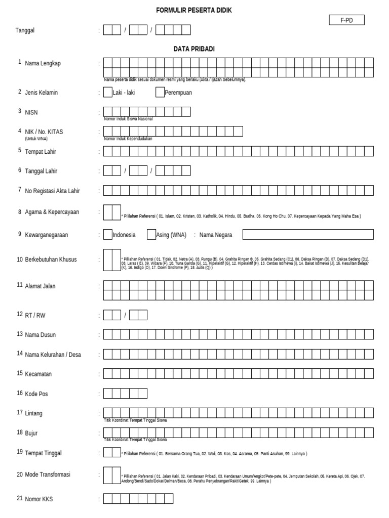 Formulir Data Siswa Baru | PDF