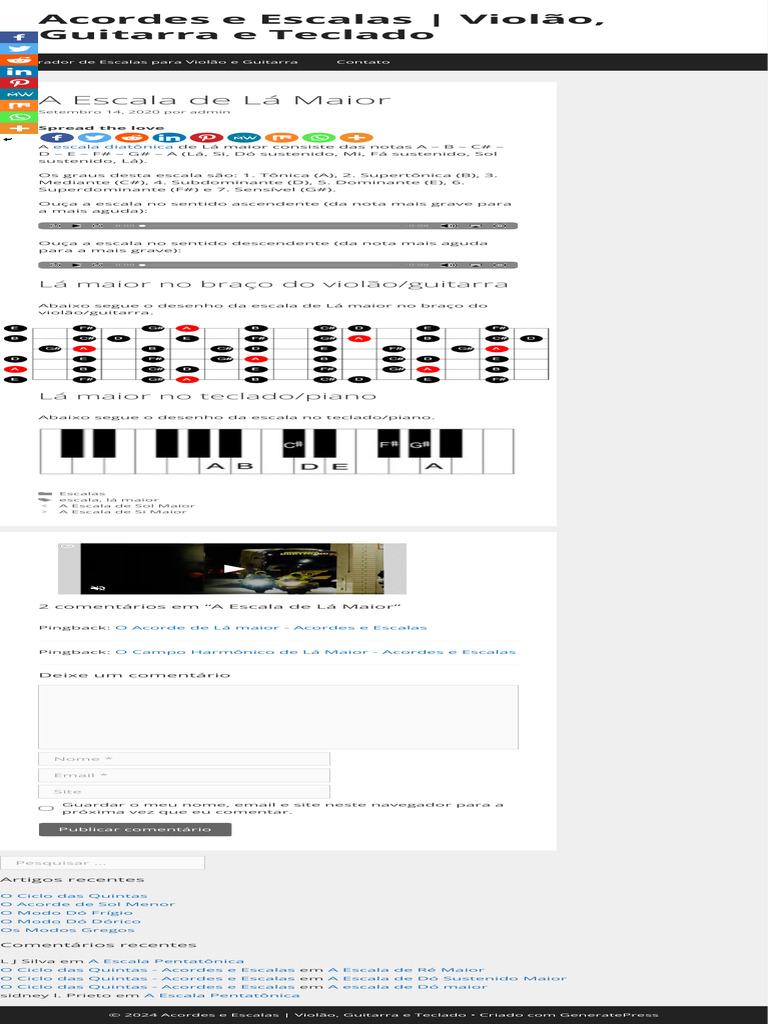 A Escala de Lá Maior - Acordes e Escalas | PDF