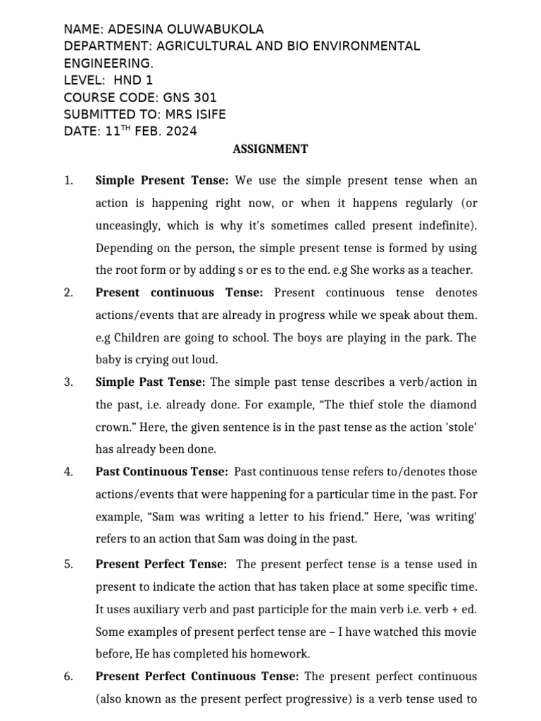 Gns Assignment | PDF | Perfect (Grammar) | Grammatical Tense